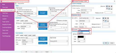 using functions with text columns rows and swimlanes for onepager for