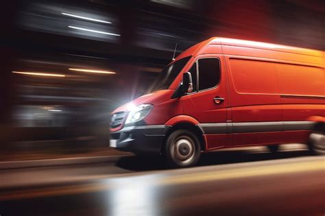 Premium AI Image A Delivery Van With Glowing Lights And Fast Motion