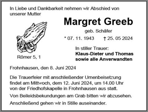 Traueranzeigen Von Margret Greeb Vrm Trauerde
