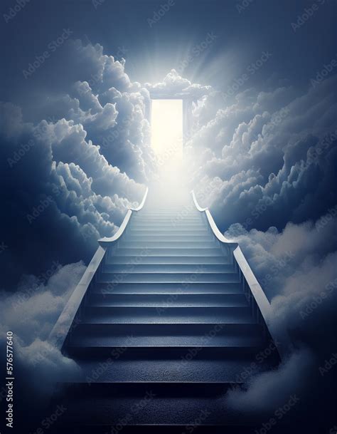 Stairway To Heaven And Sun Shone Bright White Light Stairs In Sky And