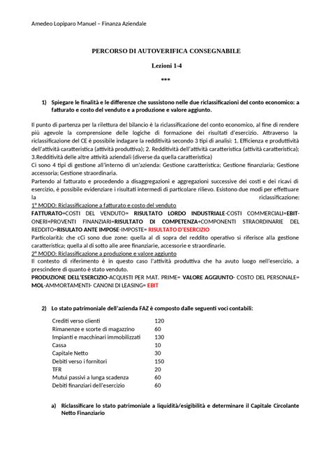 Esercizi Finanza Aziendale Docsity