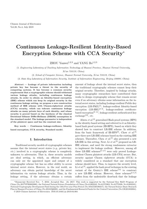 Continuous Leakage Resilient Identity Based Encryption Scheme With Cca Security Request Pdf