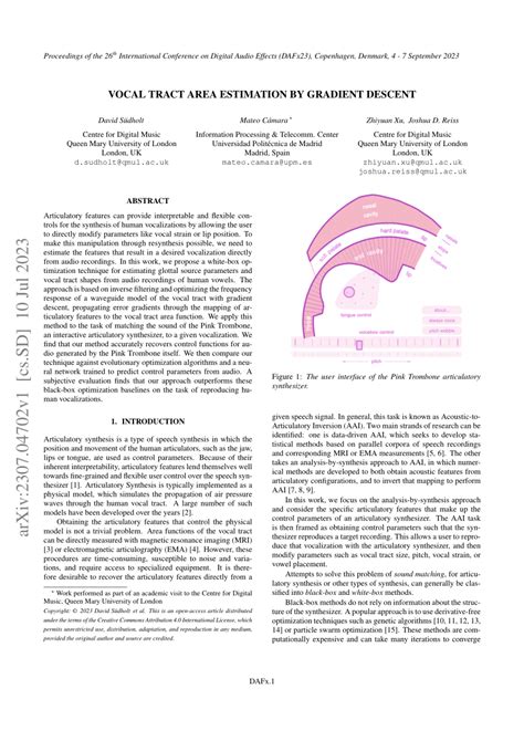 Pdf Vocal Tract Area Estimation By Gradient Descent