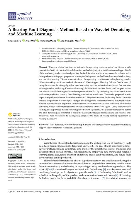 Pdf A Bearing Fault Diagnosis Method Based On Wavelet Denoising And