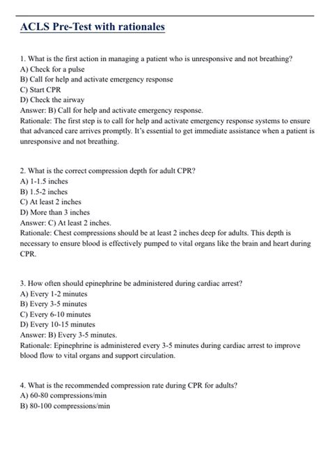 Acls Pre Test Wiht Rationales Updated 2025 Complete Questions And Answers Solved 100