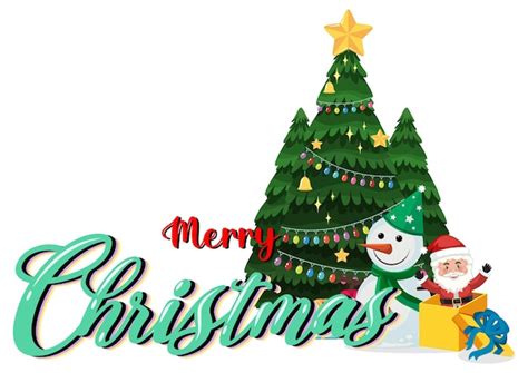Diseño de fuente de letras feliz Navidad con árbol de Navidad Vector Premium