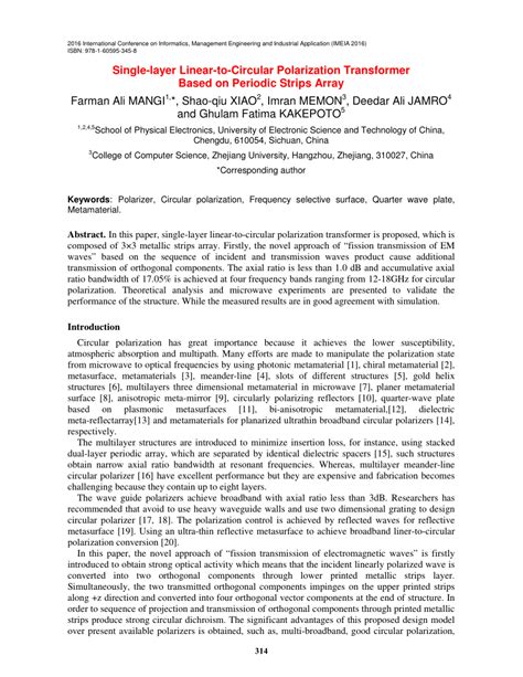 Pdf Single Layer Linear To Circular Polarization Transformer Based On Periodic Strips Array