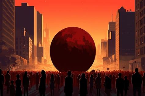 A Cluster Of Individuals Positioned In Front Of A Massive Red Object Premium Ai Generated Image