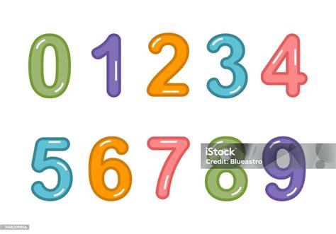 흰색 배경에 평평한 디자인의 0에서 9까지의 귀여운 숫자 세트 0에 대한 스톡 벡터 아트 및 기타 이미지 0 공부 귀여운 Istock