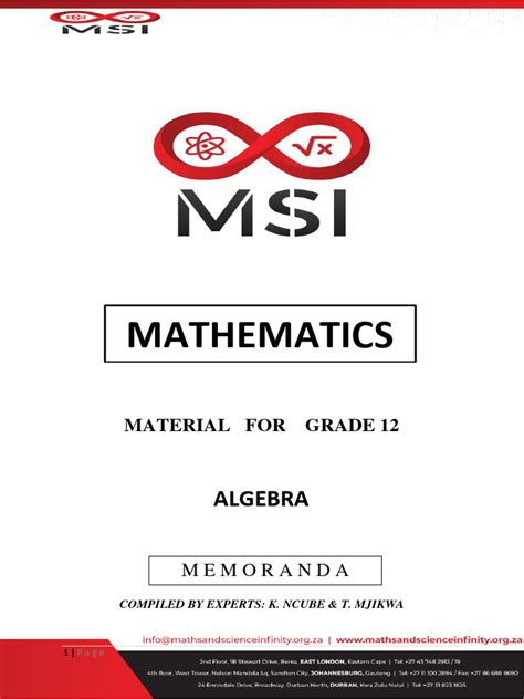 Msi Algebra Memos Download Free Pdf Abstract Algebra Elementary Mathematics