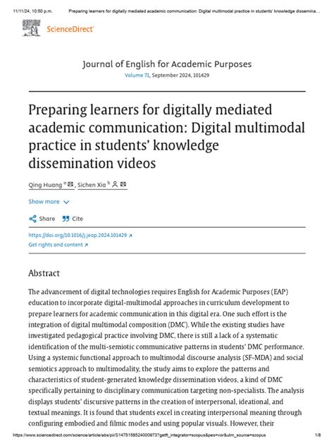 Preparing Learners For Digitally Mediated Academic Communication Digital Multimodal Practice In