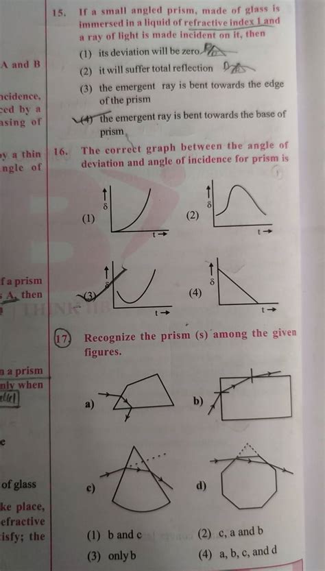 The Correct Graph Between The Angle Of Deviation And Angle Of Incidence F