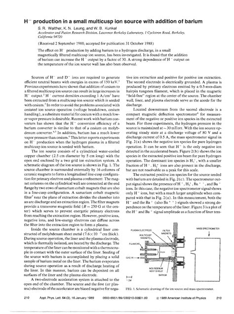 Pdf H Production In A Small Multicusp Ion Source With Addition Of Barium