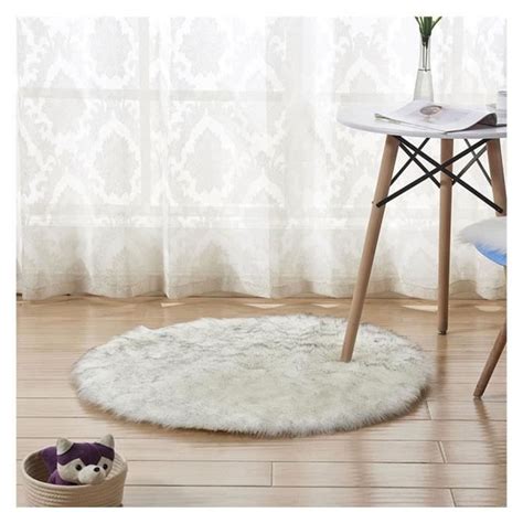 Tapis HONGBI Rond En Fausse Fourrure Blanc Gris X Cm Cdiscount Maison