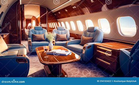 The Inside Of Airplane With Table Chairs And Couches Generative AI