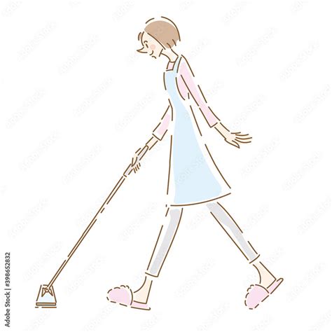 フローリングモップで床を掃除する可愛い主婦 Stock Vector Adobe Stock