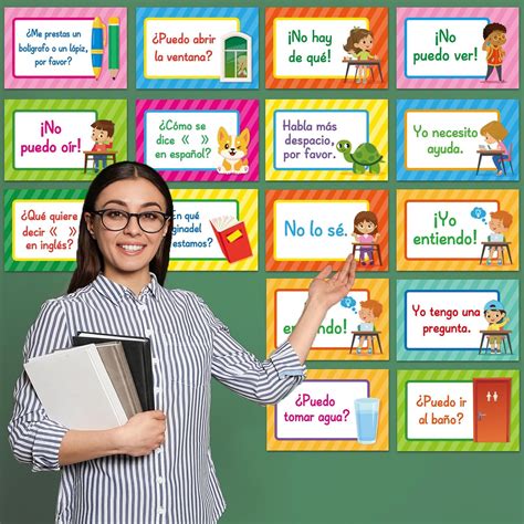 16 Pieces Spanish Poster Set Spanish Phrases Classroom Decorations