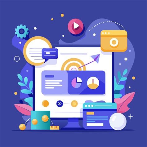 Computer Screen With Colorful Icons Showing Data Analysis Strategy