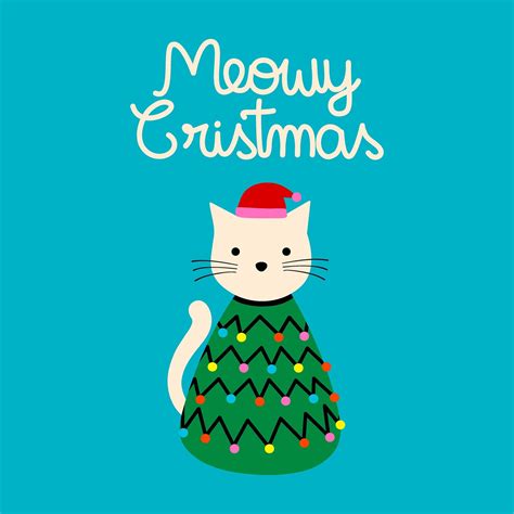 Meowy Christmas Cat Blue Card Boomf