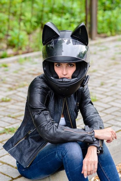 Premium Photo Beautiful Girl In Motorcycle Helmet
