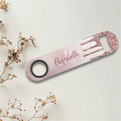 Rose Gold Glitter Drips Monogram Stylish Bar Key Zazzle