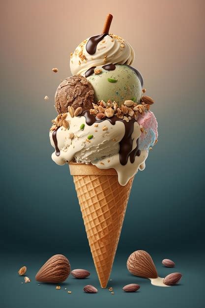 Premium Photo Ice Cream Cone With Nuts Generative AI