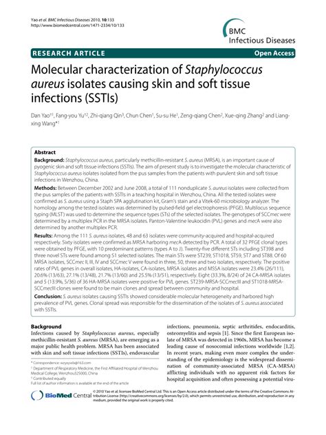 Pdf Molecular Characterization Of Staphylococcus Aureus Isolates Causing Skin And Soft Tissue