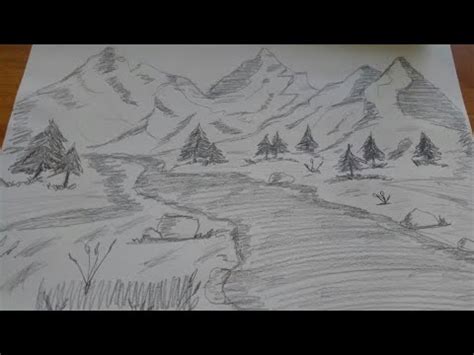 Cómo dibujar un paisaje con montañas y un río sencillo y fácil YouTube
