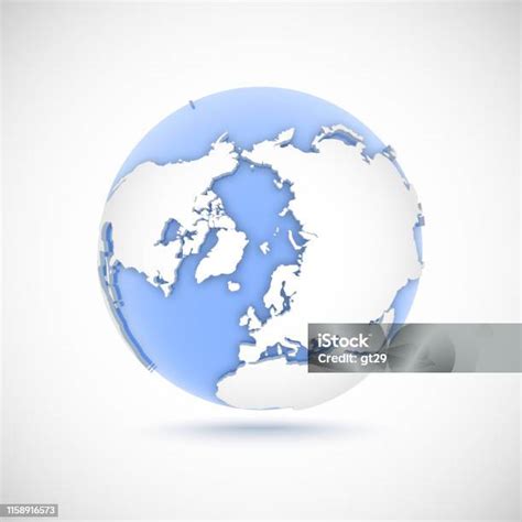 흰색과 파란색 색상의 체적 글로브 3d 벡터 일러스트 북극 북극에 대한 스톡 벡터 아트 및 기타 이미지 북극 행성 지도
