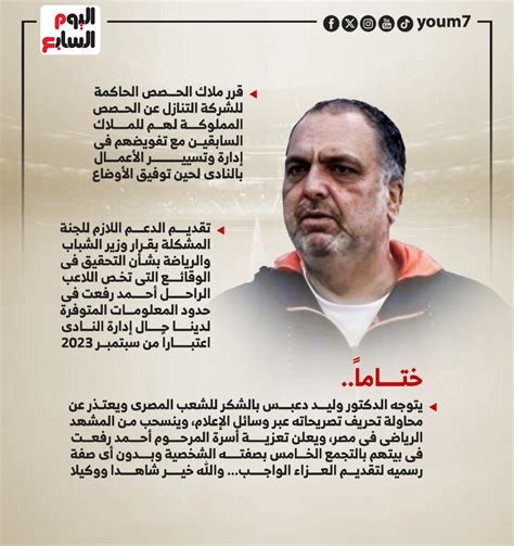 ملخص بيان استقالة وليد دعبس من رئاسة مودرن سبورت إنفوجراف اليوم السابع