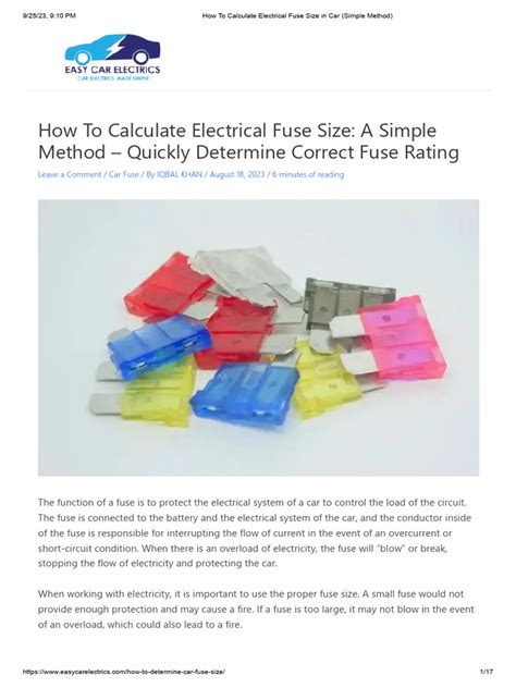 How To Calculate Electrical Fuse Size In Car Simple Method Pdf