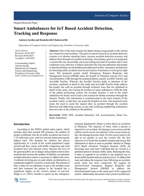 Pdf Smart Ambulances For Iot Based Accident Detection Tracking And Response