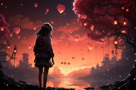 Premium Photo A Girl And Hearts Anime Style Poster Dystopian