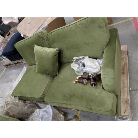 Grade A2 4 Seater Left Hand Facing L Shaped Sofa In Olive Green