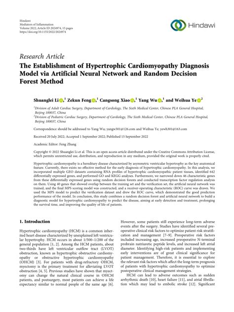 PDF The Establishment Of Hypertrophic Cardiomyopathy Diagnosis Model