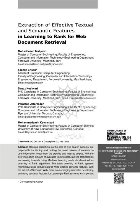 Pdf Extraction Of Effective Textual And Semantic Features In Learning