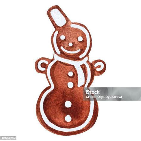 Ilustrasi Cat Air Natal Roti Jahe Dalam Bentuk Manusia Salju Gambar Buatan Tangan Ilustrasi Stok