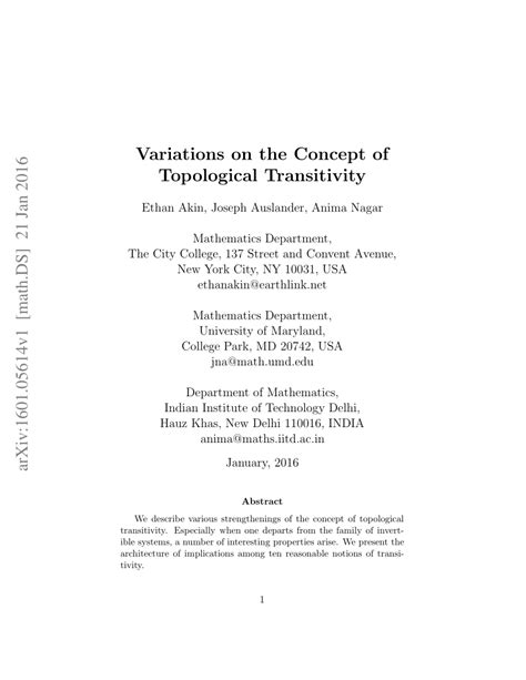 Pdf Variations On The Concept Of Topological Transitivity