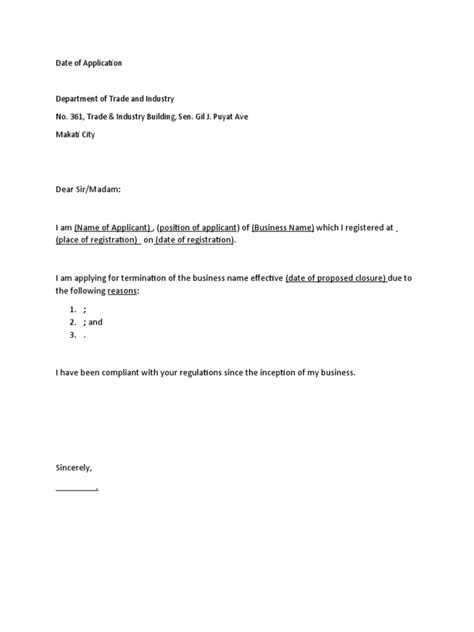 Dti Letter Of Request For Cancellation Of Business Name Pdf