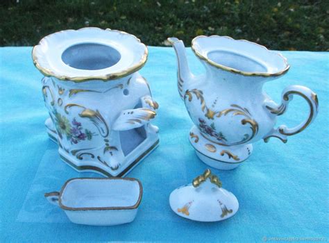 Винтаж Старинный тизаньер чайник с подогревом Limoges фарфор Франция