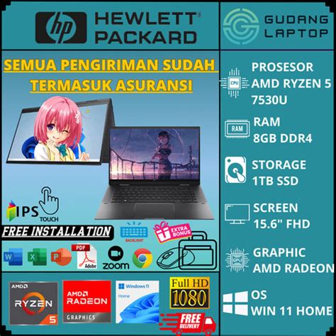 Jual Laptop Touch Hp Envy X Amd Ryzen U Ram Gb Tb Ssd Fhd Ips Backlit Windows