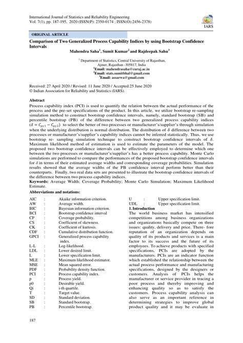 Pdf Comparison Of Two Generalized Process Capability Indices By Using