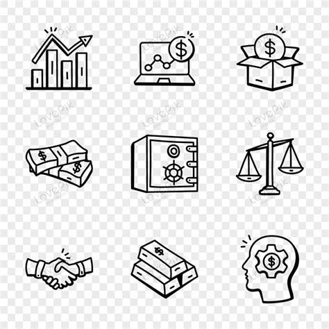 은행 서비스 손으로 그린 아이콘 세트 Png 일러스트 무료 다운로드 Lovepik