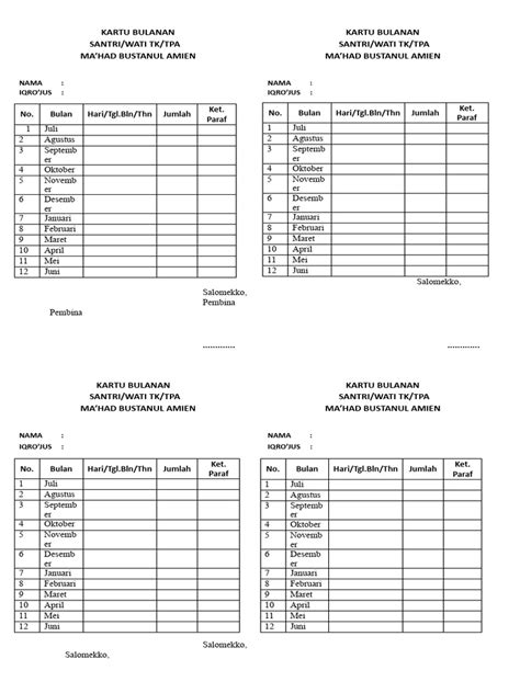 Kartu Bulanan Tk Tpa Pdf