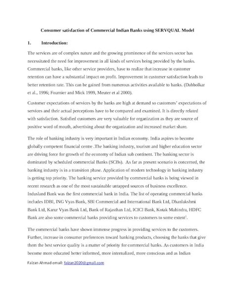 Doc Customer Satisfaction Of Commercial Indian Bank Using Servqual Model Dokumen Tips
