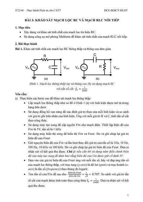 Lab hand out lab IT Thực hành Điện tử cho CNTT DCE SOICT HUST BÀI KHẢO SÁT