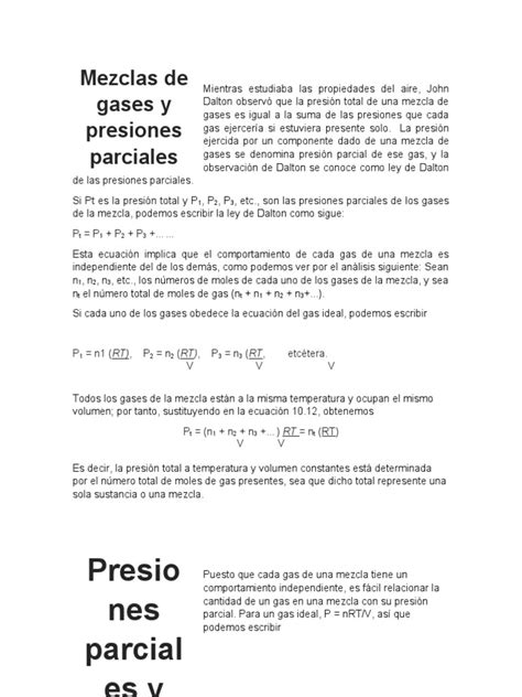 Presiones Parciales Y Mezcla De Gases Pdf Gases Presión