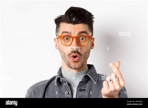 Close Up Portrait Of Cute Guy With Moustache Wearing Glasses Showing