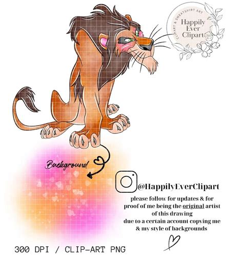 Watercolour Lion King Scar Clipart Cute Lion King Scar 300dpi Digital