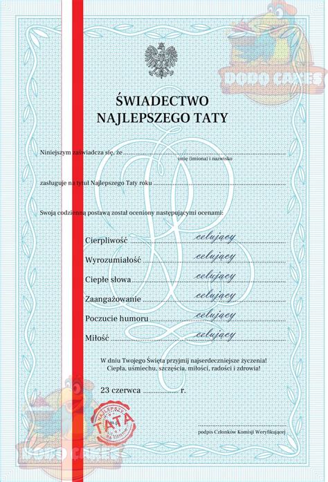 Dyplom Na Dzień Ojca Taty Prezent Upominek świadectwo Dla Najlepszego Taty 209192918 Erli Pl